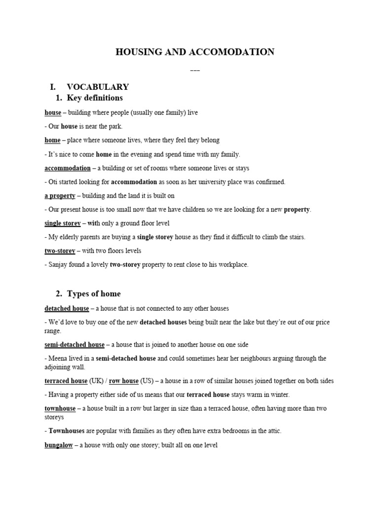 Housing Vocabulary Guide | PDF | Landlord | Apartment