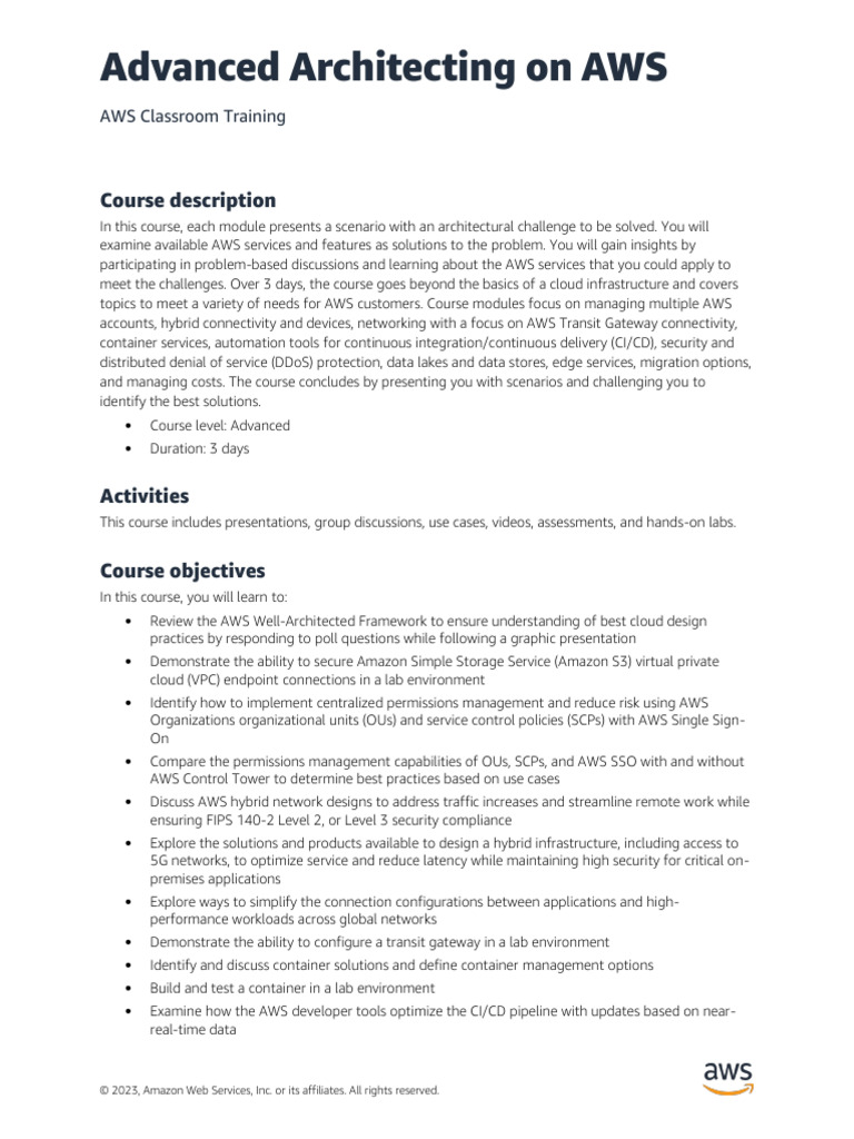 Advancedarchitectingonaws | PDF | Amazon Web Services | Cloud Computing