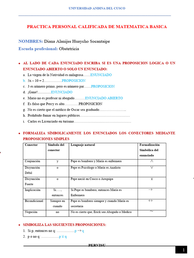 Practica de Logica | PDF | Proposición | Interpretación (filosofía)