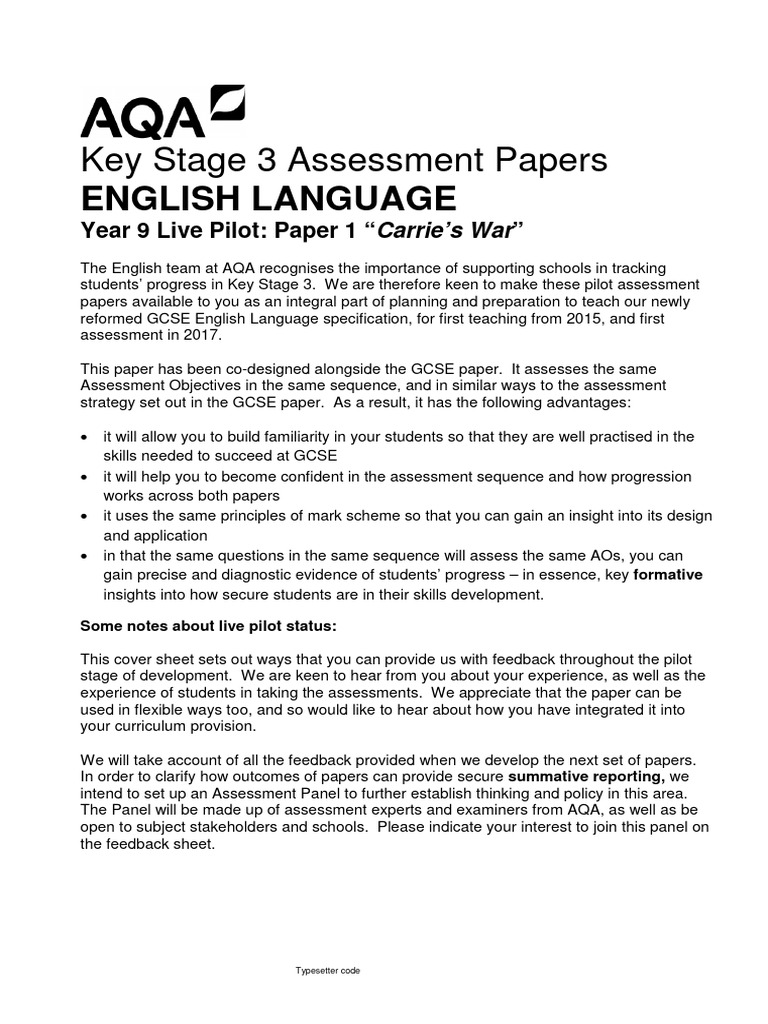 Year 9 English Test: Carrie’s War | PDF | Human Communication