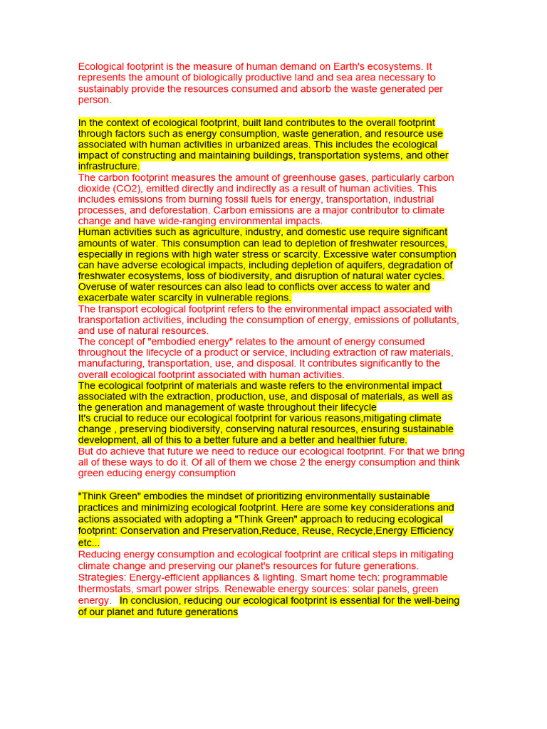 Ecological Footprint Is The Measure of Human Demand On Eart1 | PDF ...