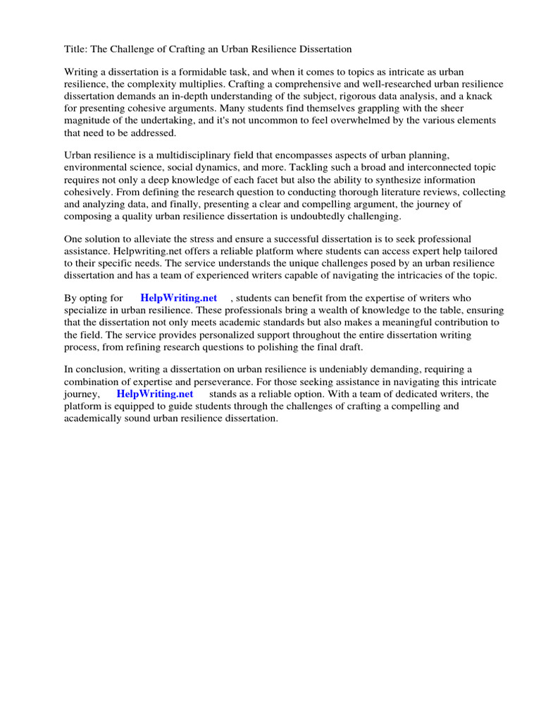 Urban Resilience Dissertation | PDF | Psychological Resilience ...