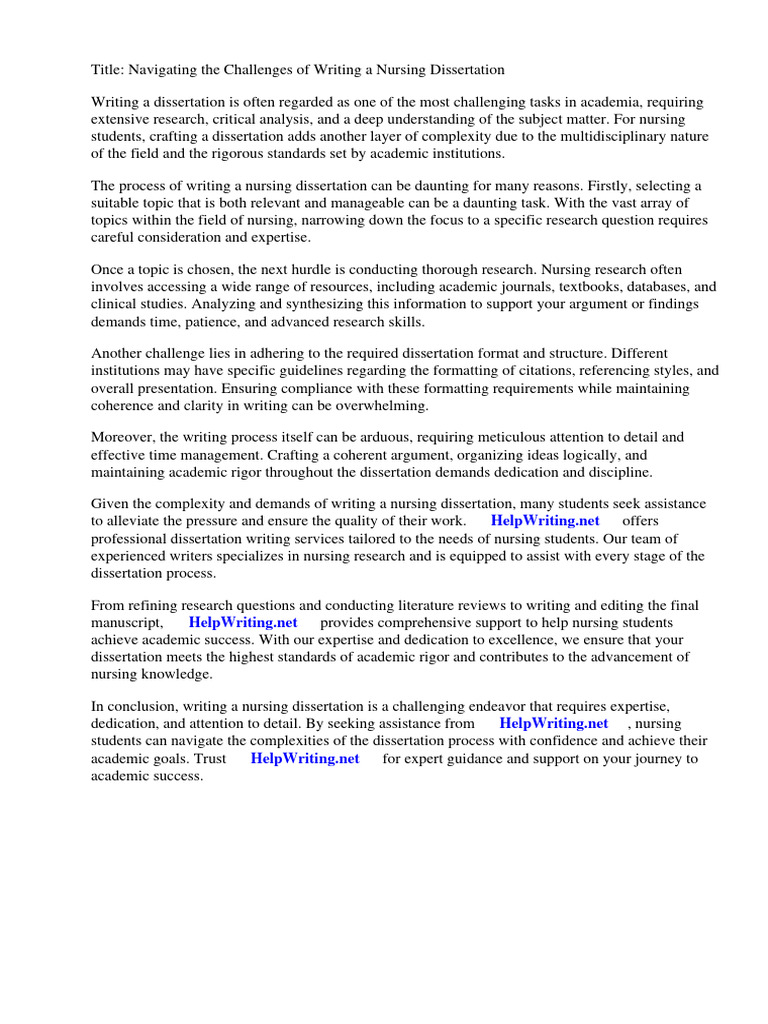 Nursing Dissertation Format | PDF | Thesis | Nursing