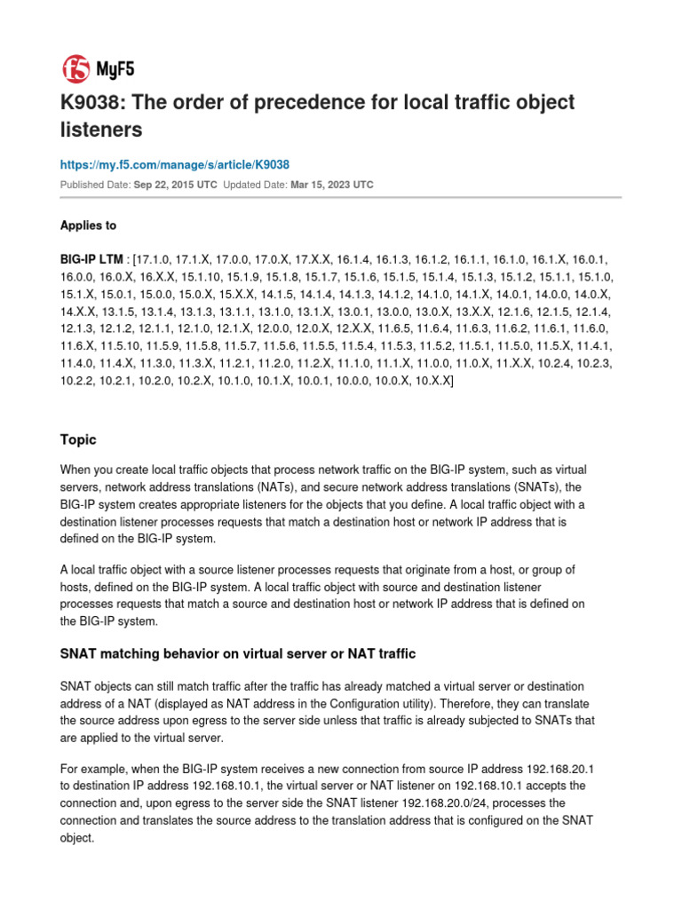 The order of precedence for local traffic object listeners | PDF | Ip Address | Computer ...