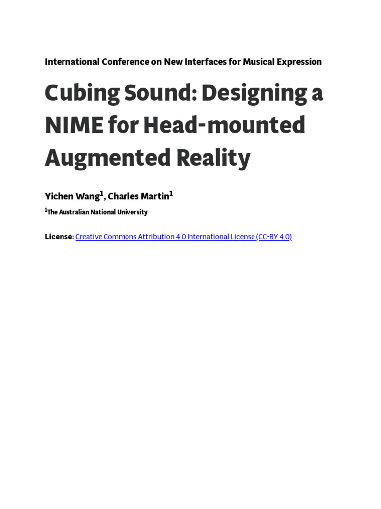 Cubing Sound: Designing A NIME For Head-Mounted Augmented Reality | PDF | Augmented Reality ...