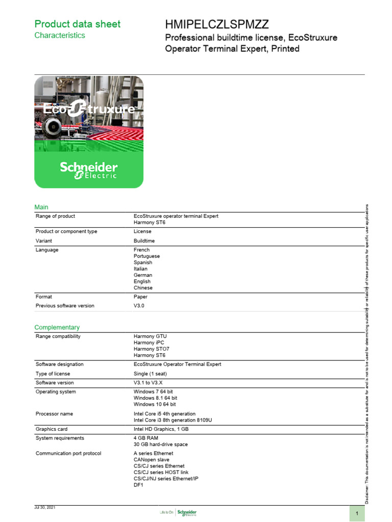 Ecostruxure™ Operator Terminal Expert Hmipelczlspmzz Pdf Ethernet Transmission Control