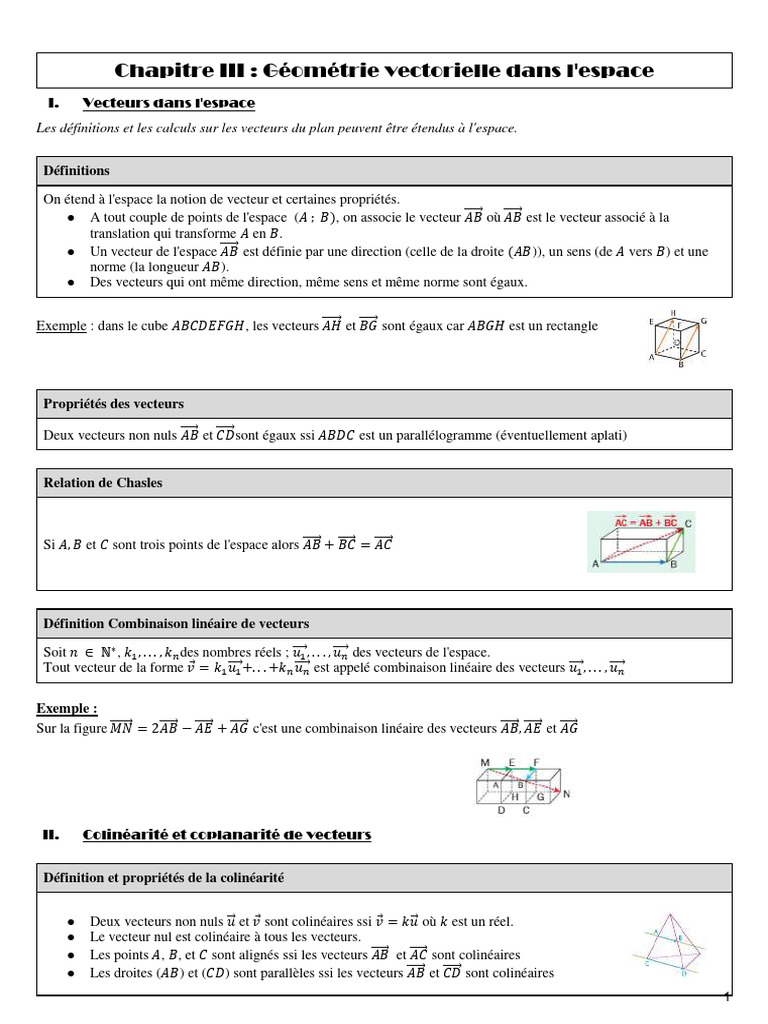 Géométrie vectorielle dans l'espace | PDF | Droite (mathématiques ...