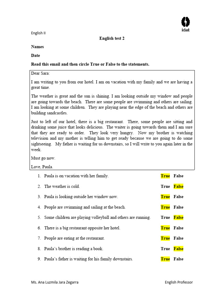 2nd Test INGLES | PDF