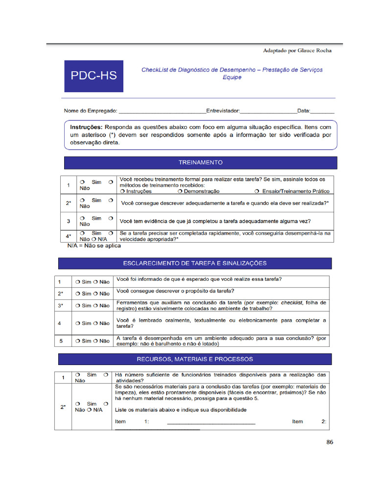 PDC Check List de Diagnóstico de Desempenho - Equipe | PDF