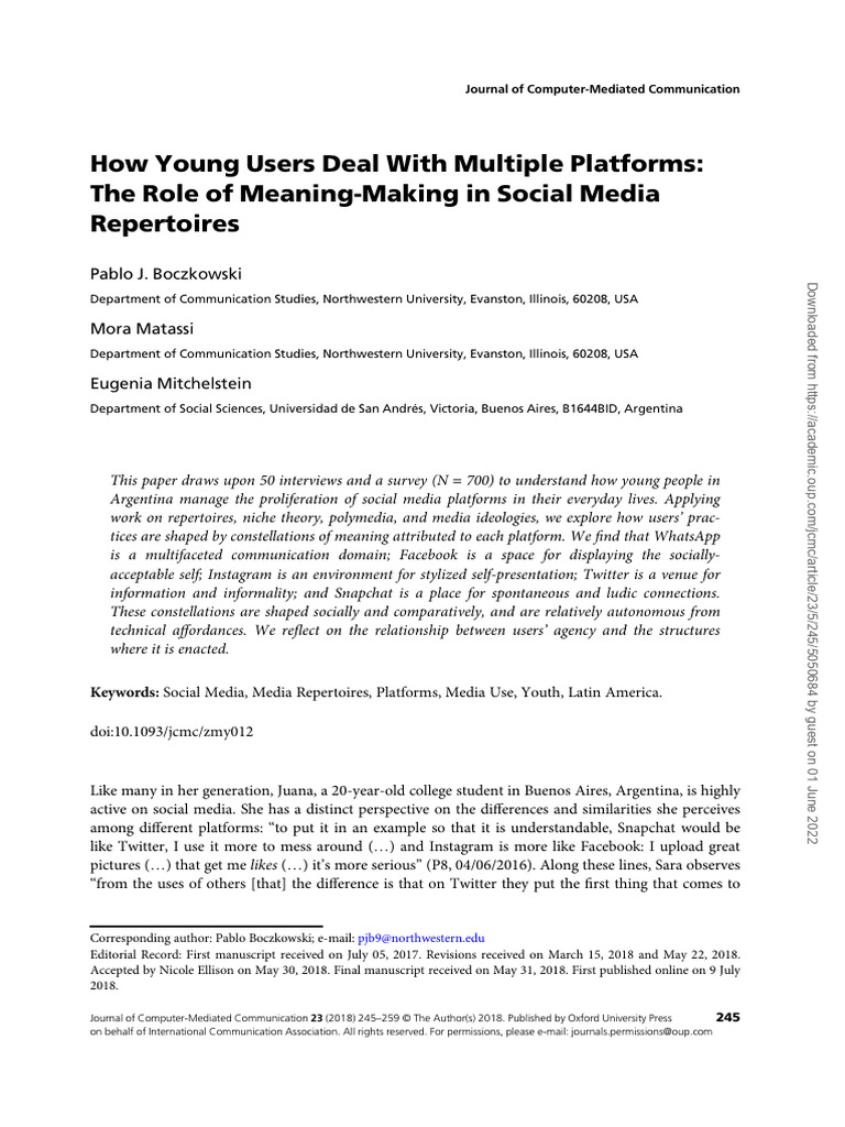 Young Users' Social Media Repertoires | PDF | Social Media | Popular ...
