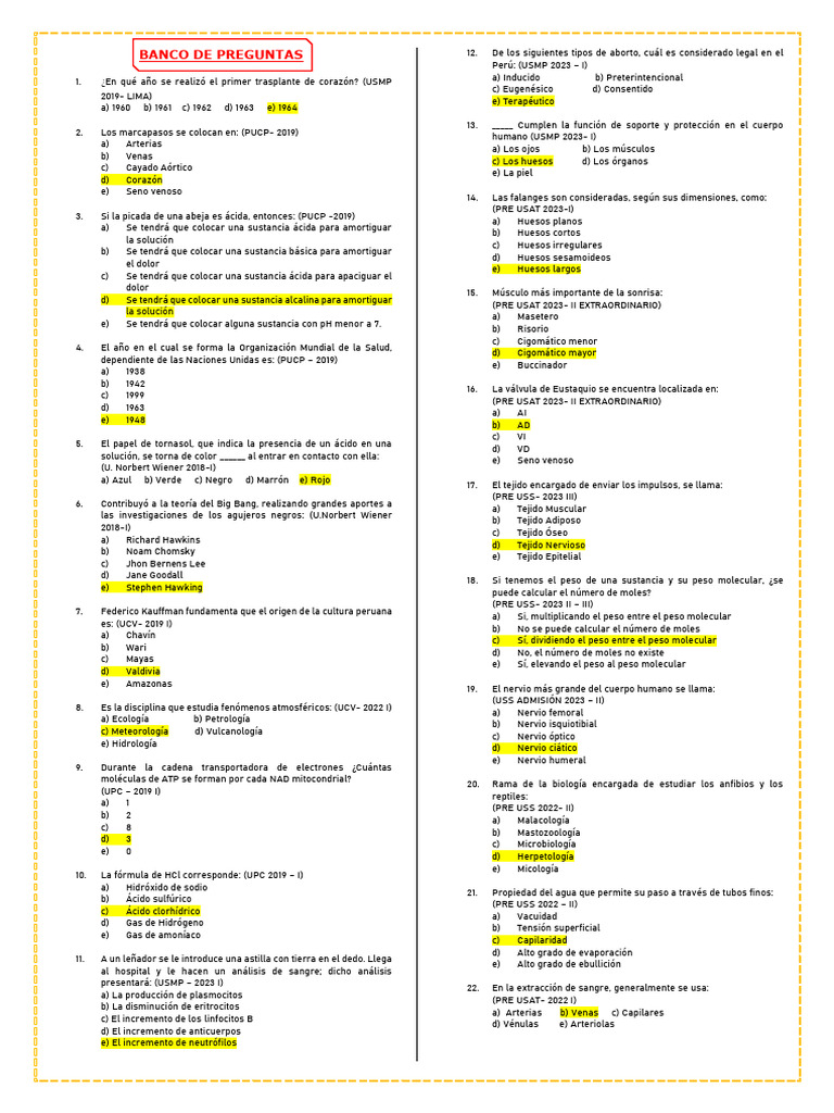 Banco de Preguntas Privadas | PDF | Tiroides | Hormona estimulante de la tiroides