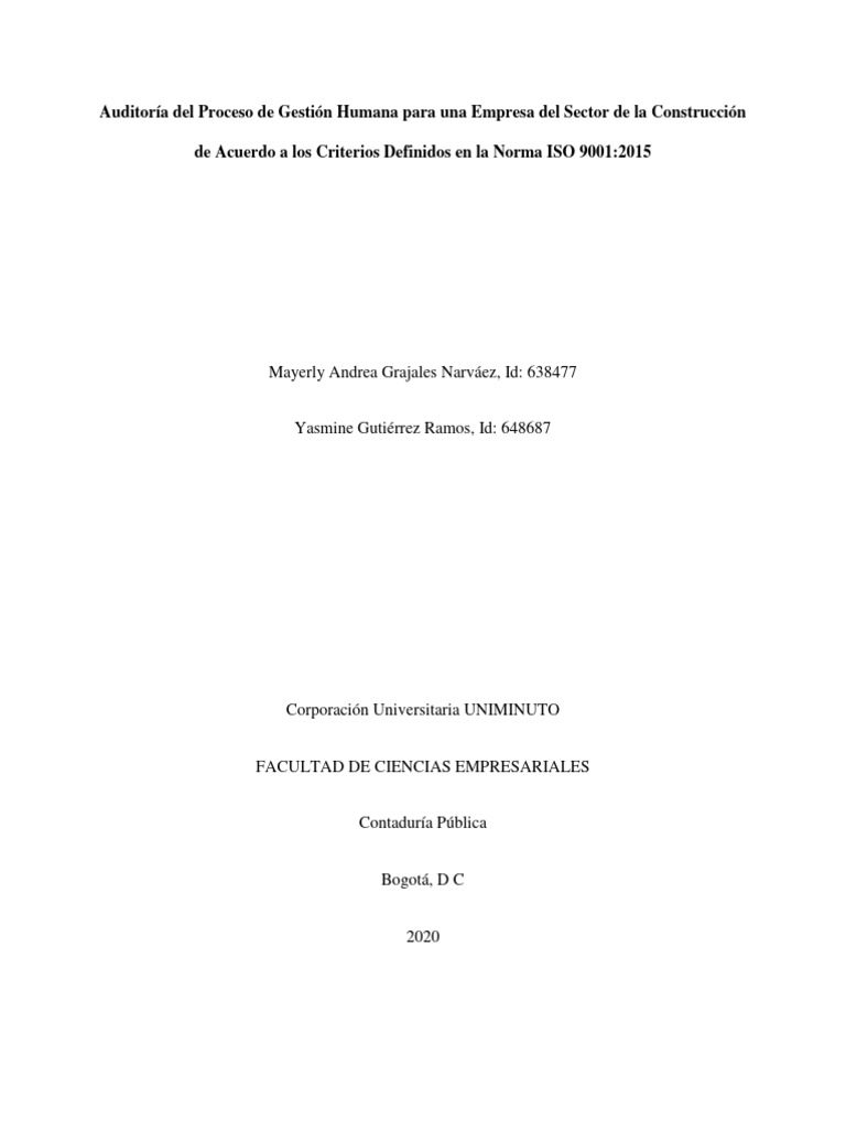 Auditoría Gestión Humana ISO 9001 | PDF | Gestión de recursos humanos ...