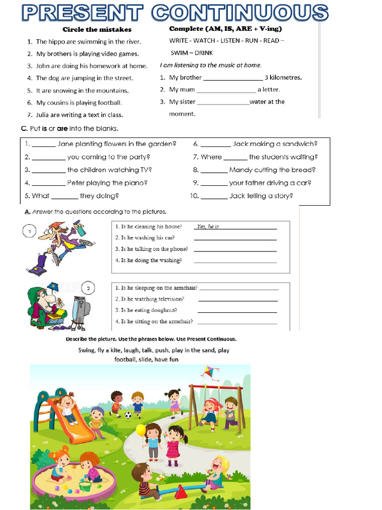 Present Continuous - Worksheet | PDF