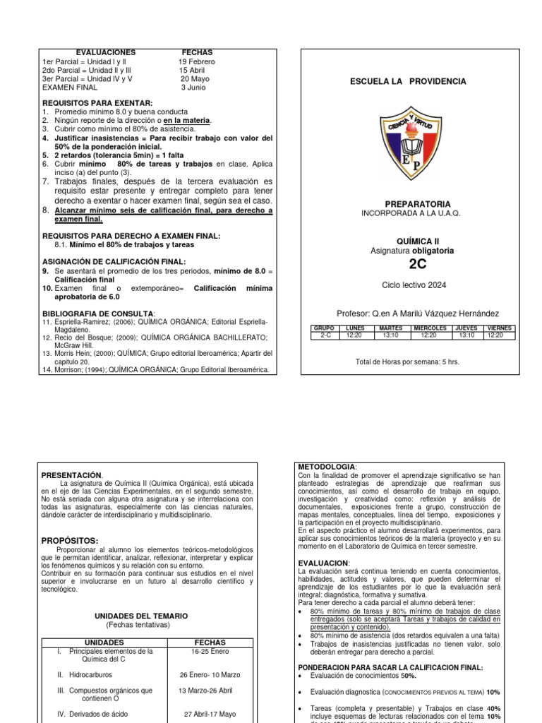 2024 diptico quimica 2C | PDF | Aprendizaje | Evaluación