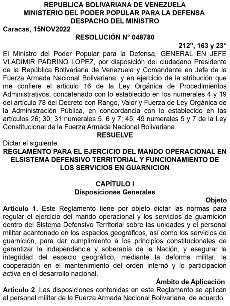 Reglamento Mando Operacional FANB | PDF | Personal (militar ...