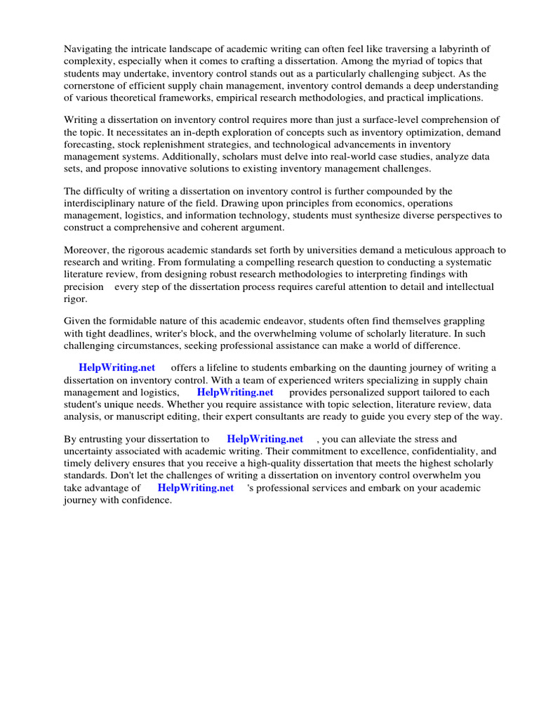 Inventory Control Dissertation | PDF | Inventory | Methodology