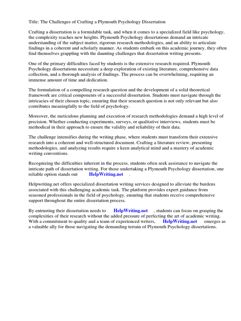 Plymouth Psychology Dissertation | PDF | Psychology | Methodology