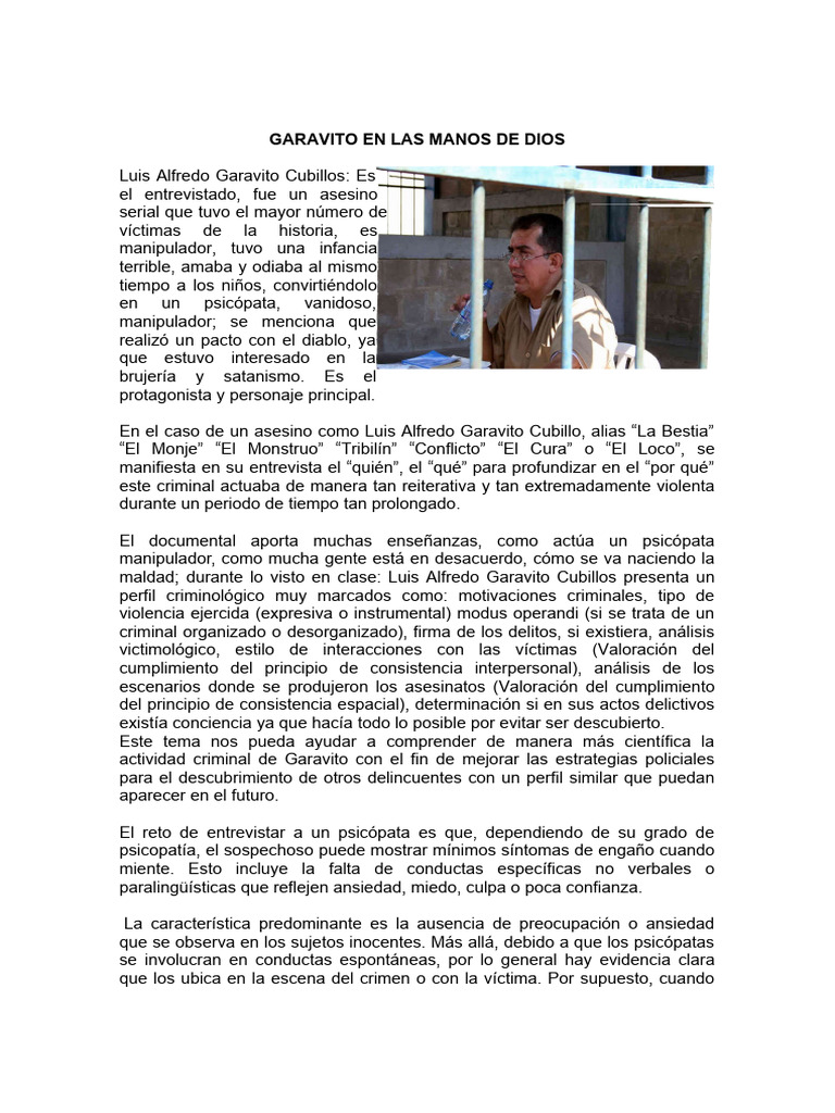 Entrevista a Garavito: Psicopatía y Crimen | PDF | Psicopatía | Culpa (emoción)