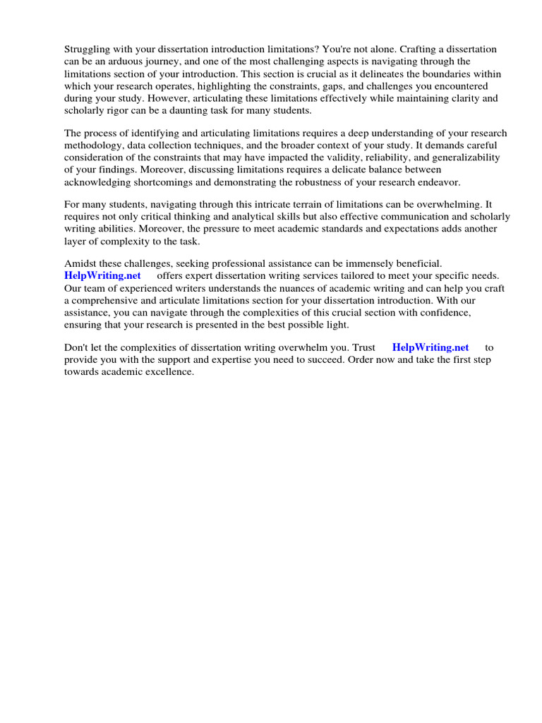 Dissertation Introduction Limitations | PDF | Methodology | Thesis