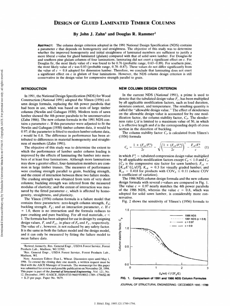Design of Glued Laminated Timber Columns | PDF | Strength Of Materials | Buckling