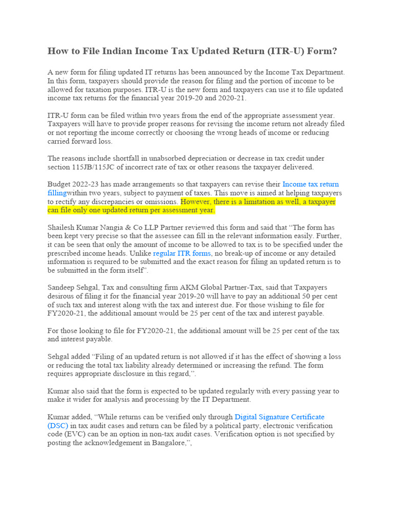 How to File Indian Income Tax Updated Return | PDF | Taxes | Income Tax