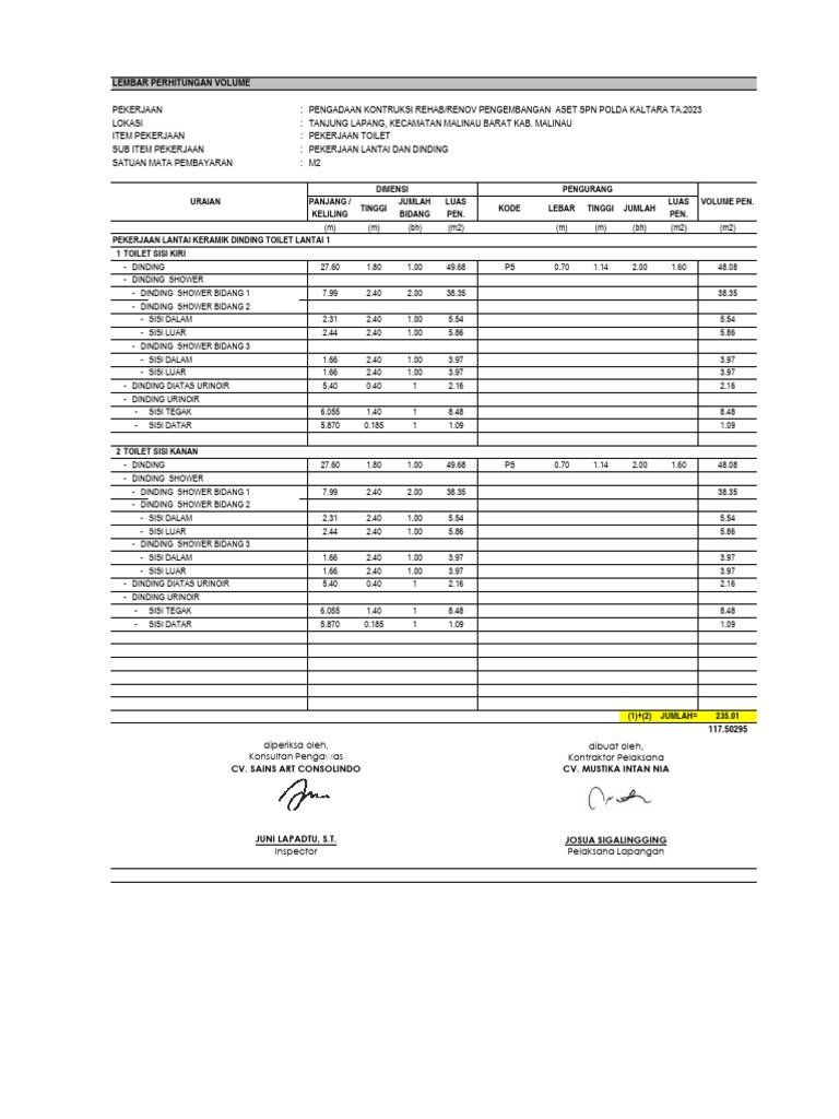 Back-Up Data - Pekerjaan Dinding 1 | PDF