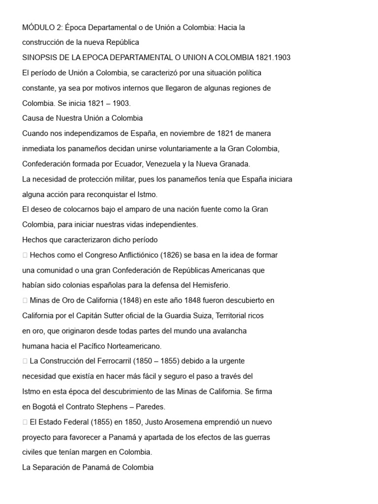 Módulo 2 Historia Época Departamental | PDF | Panamá | Colombia