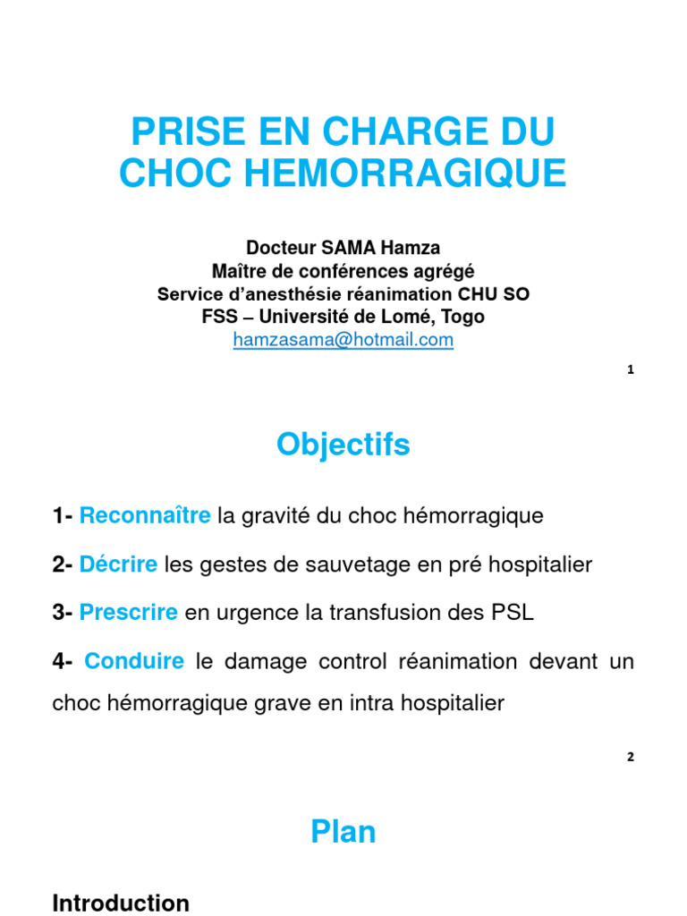 Prise en charge du choc hémorragique | PDF | Saignement | État de choc ...