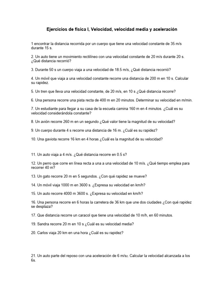 Ejercicios Física: Velocidad y Aceleración | PDF