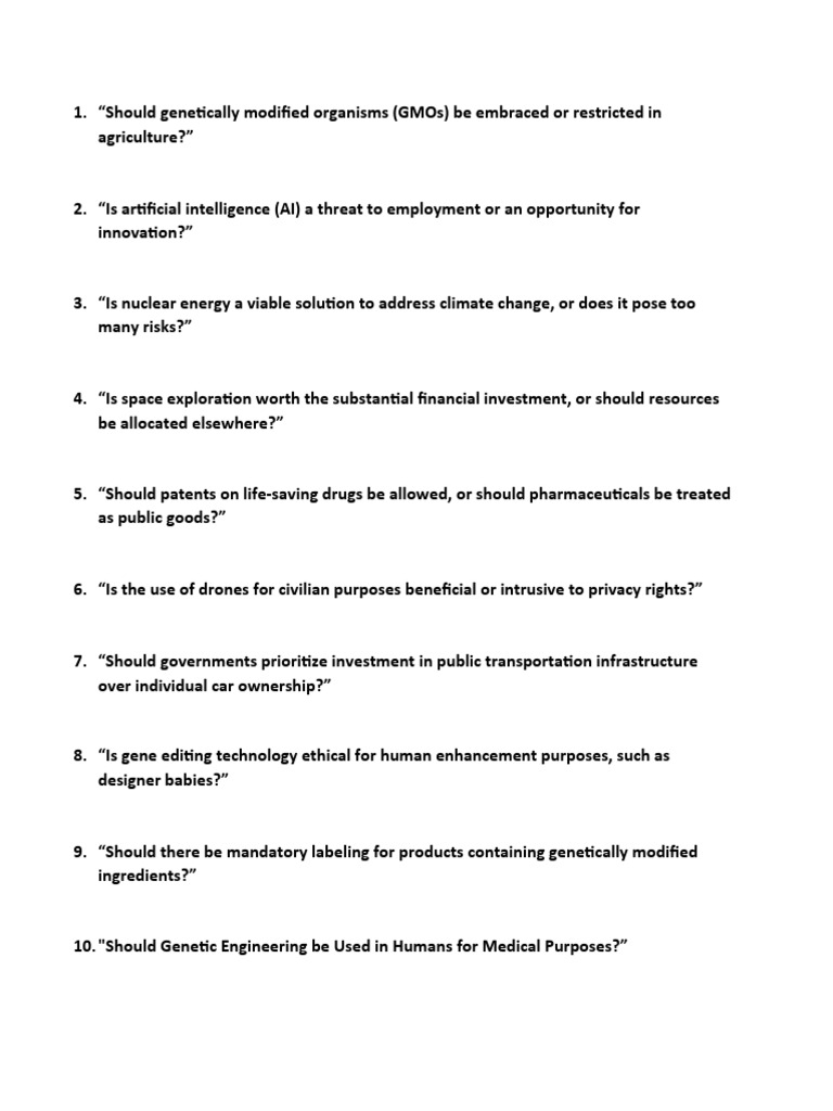 Debate Topics for Science Technology and Society | PDF