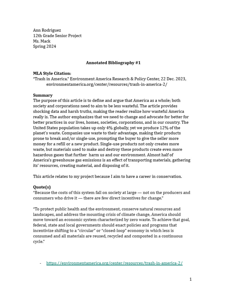 Ann Rodriguez - Annotated Bibliography | PDF | Waste | Recycling