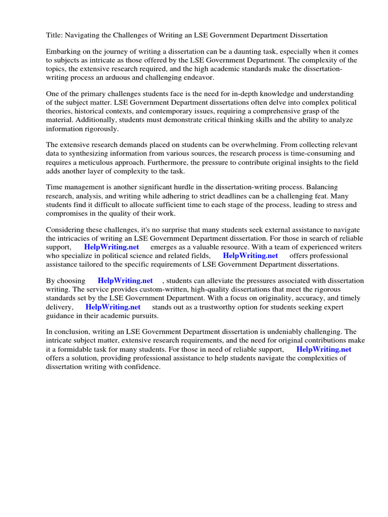 LSE Government Dissertation Guide | PDF | Thesis | Corporate Governance