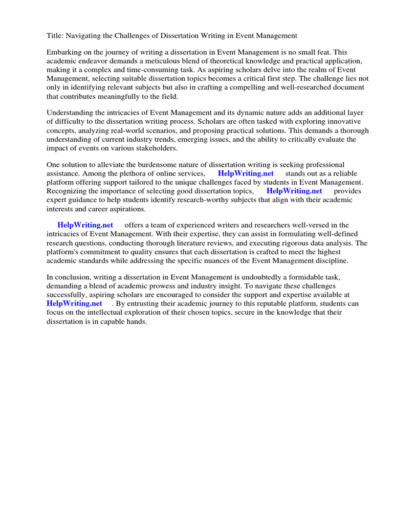 Good Dissertation Topics For Event Management | PDF | Thesis | Methodology
