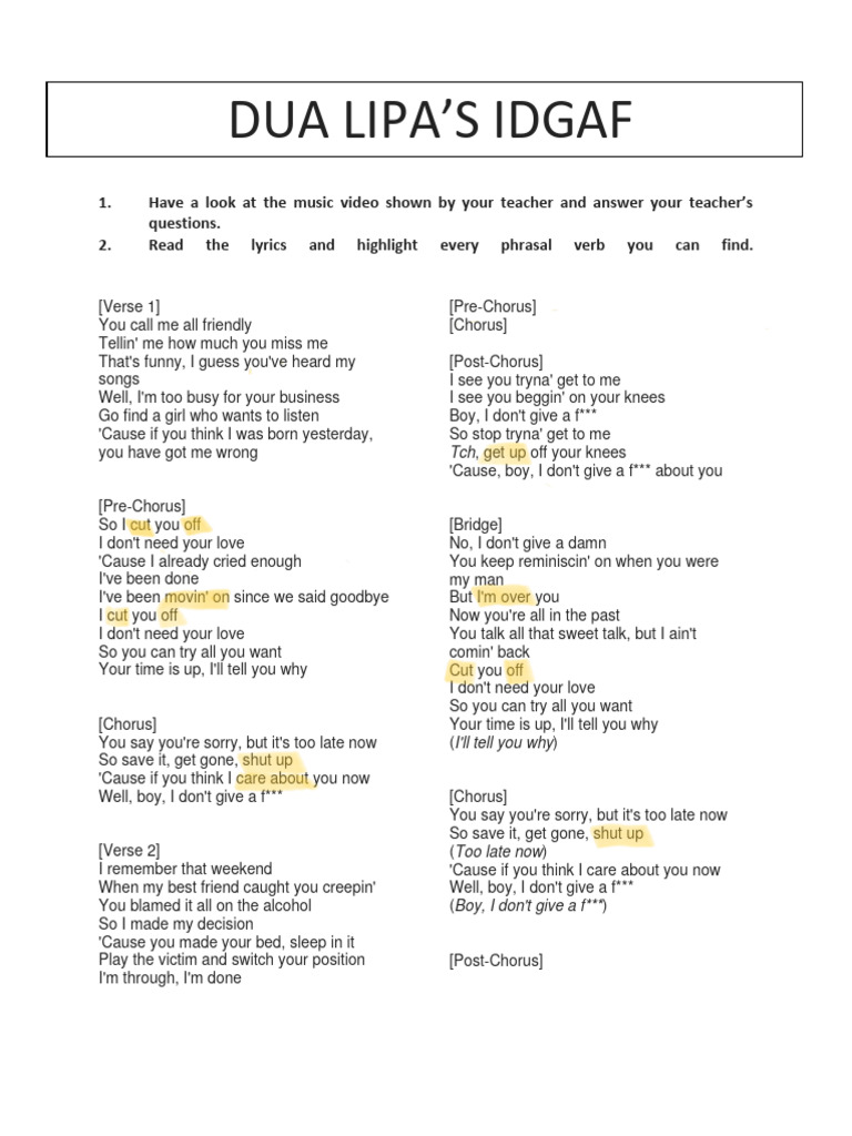 DUA LIPA’S IDGAF | PDF | Song Structure | Songs