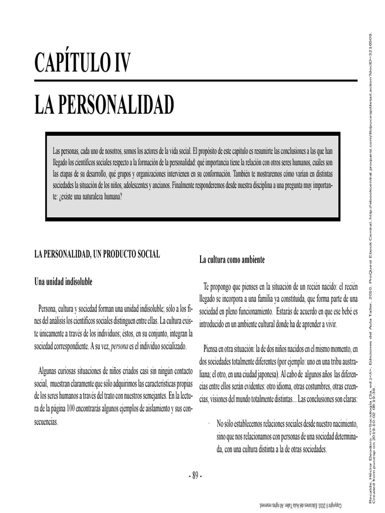 lectura personalidad | PDF | Familia | Socialización