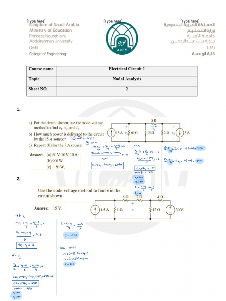 Sheet 2 | PDF | Electrical Circuits | Electrical Engineering