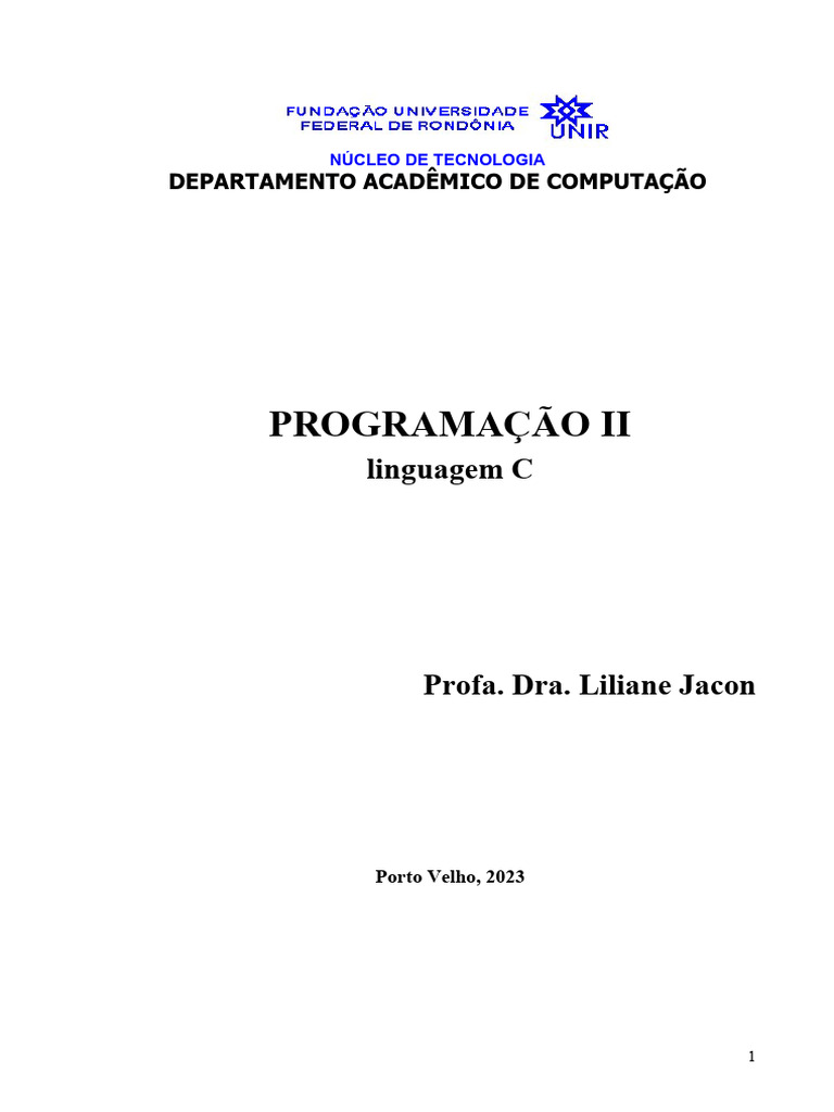 Apostila Prog2 Liliane Indice Refeito | PDF | Algoritmos | Armazenamento de dados de computador
