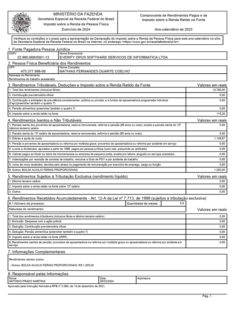 Mathias Fernandes Duarte Coelho - 1709145883 | PDF | Imposto de Renda ...