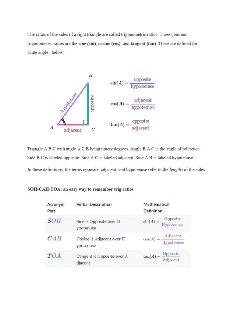 Trig Ratios Notes | PDF | Art | Science & Mathematics
