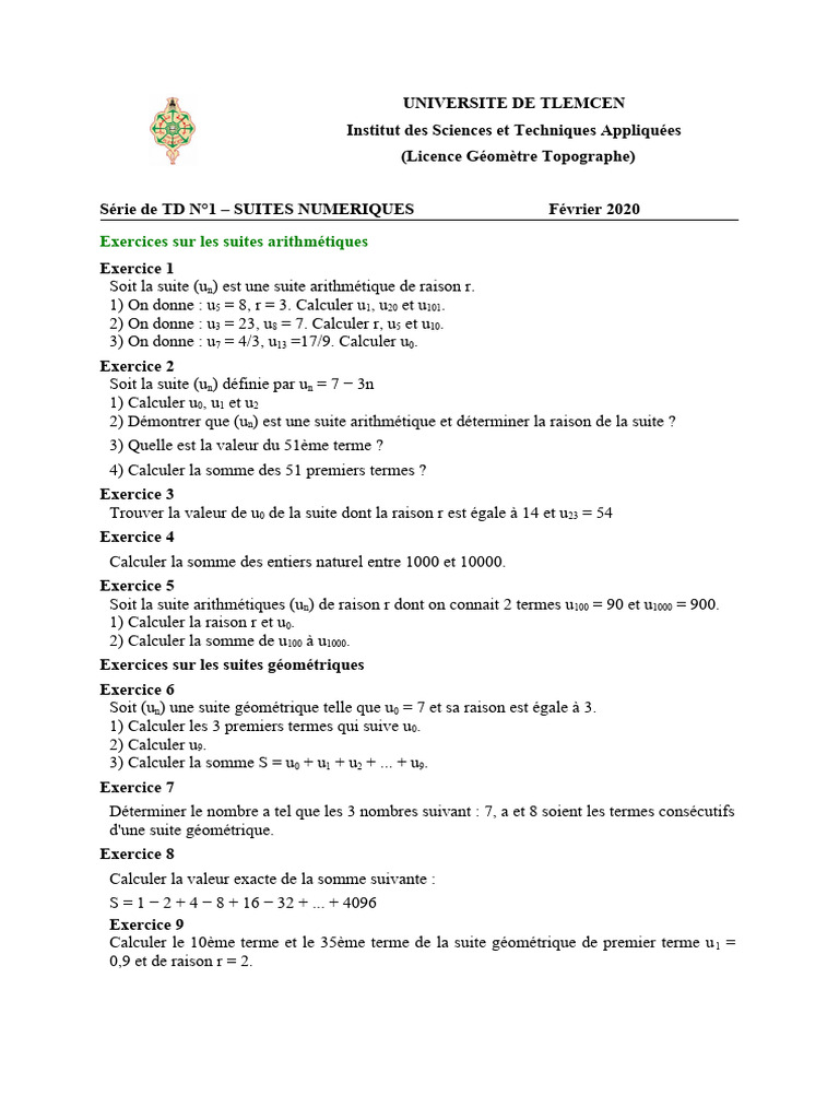 Série TD N°1 Avec Correction | PDF | Mathématiques | Analyse mathématique