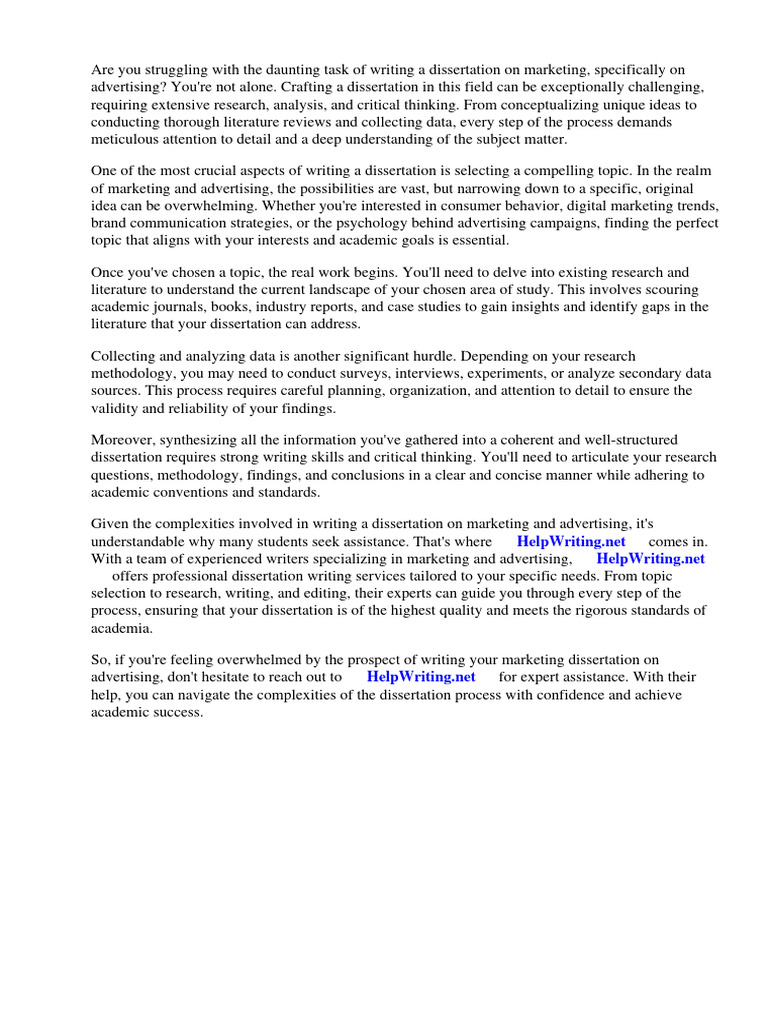 Marketing Dissertation Writing Guide | PDF | Advertising | Marketing
