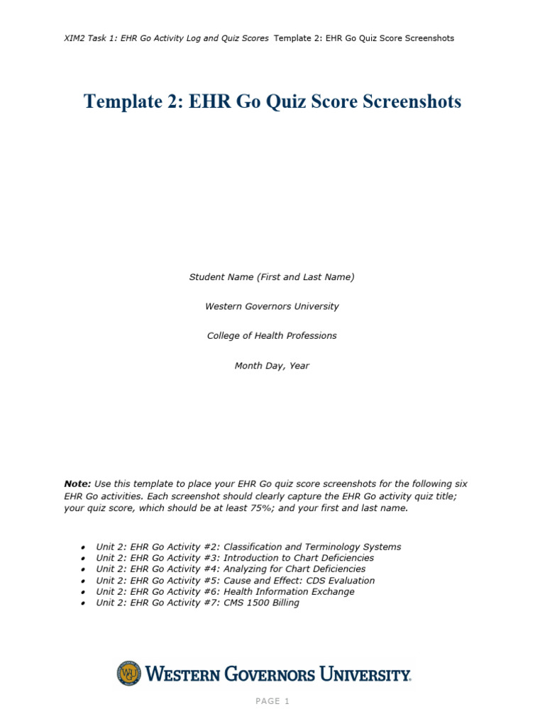 Template 2 EHR Go Quiz Score Screenshots | PDF