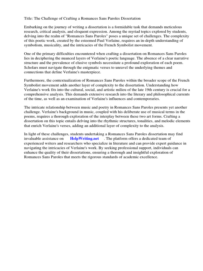 Romances Sans Paroles Dissertation | PDF | Symbolism (Arts) | Arthur ...