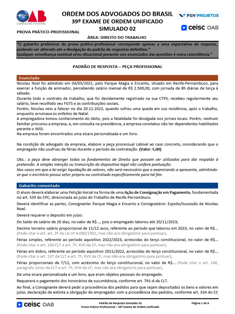 Padrão de Resposta - Simulado 02 (Com Correção Somente em Vídeo) | PDF ...