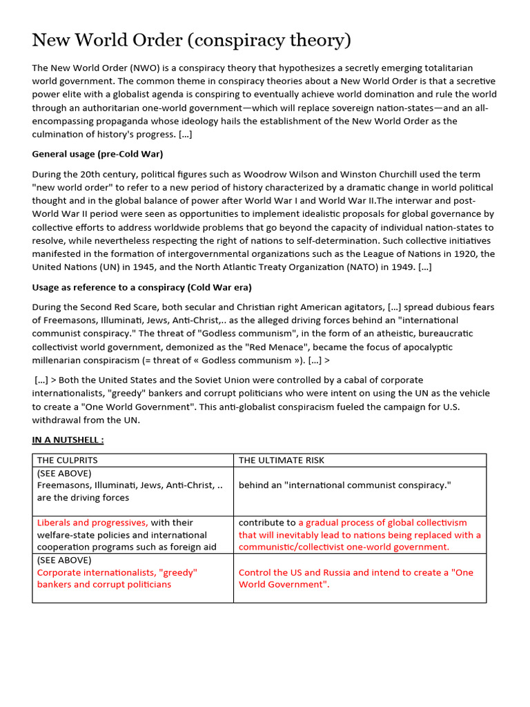 New World Order - Summary | PDF | New World Order (Conspiracy Theory ...