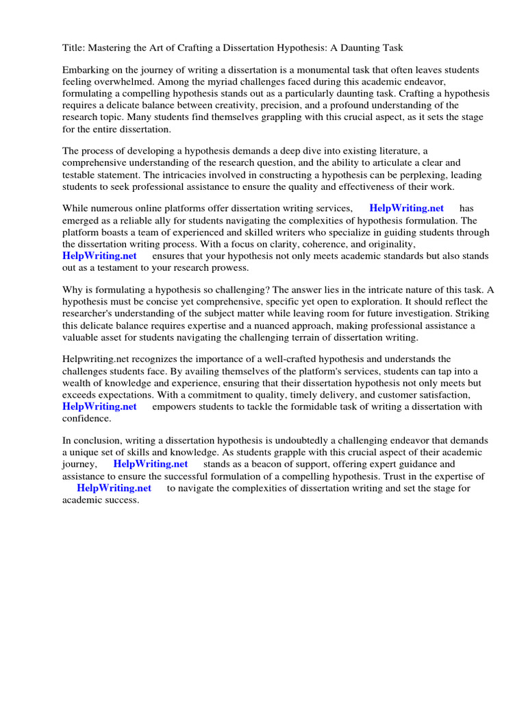 How To Write Hypothesis For Dissertation Example | PDF | Hypothesis | Scientific Method