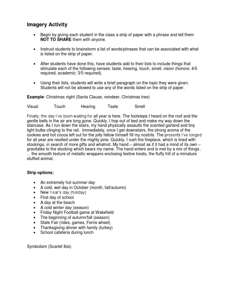 Imagery Activity | PDF | Narration | Symbols