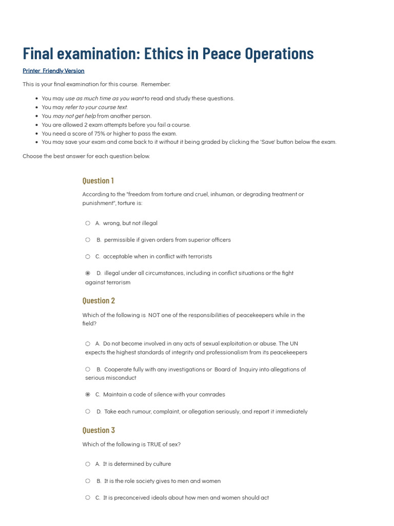 Final Examination - Ethics in Peace Operations | PDF | Hiv/Aids | Human ...