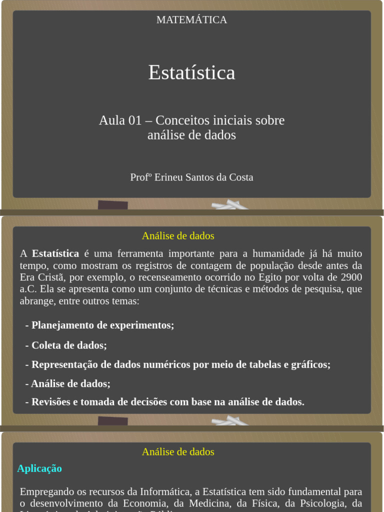 Estatística Aula 01 - Conceitos Iniciais | PDF | Dados | Análise de dados