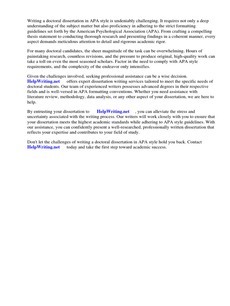 Doctoral Dissertation Apa Style | PDF | Thesis | Apa Style